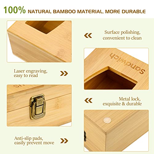 Ziplock Bag Storage Organizer, Bamboo Baggie Organizer for Drawer, Kitchen Food Storage Bag Holder Dispenser, Plastic Sandwich Bag Container Wall Mount Wrap Dispenser for Gallon, Quart, Snack, Candy