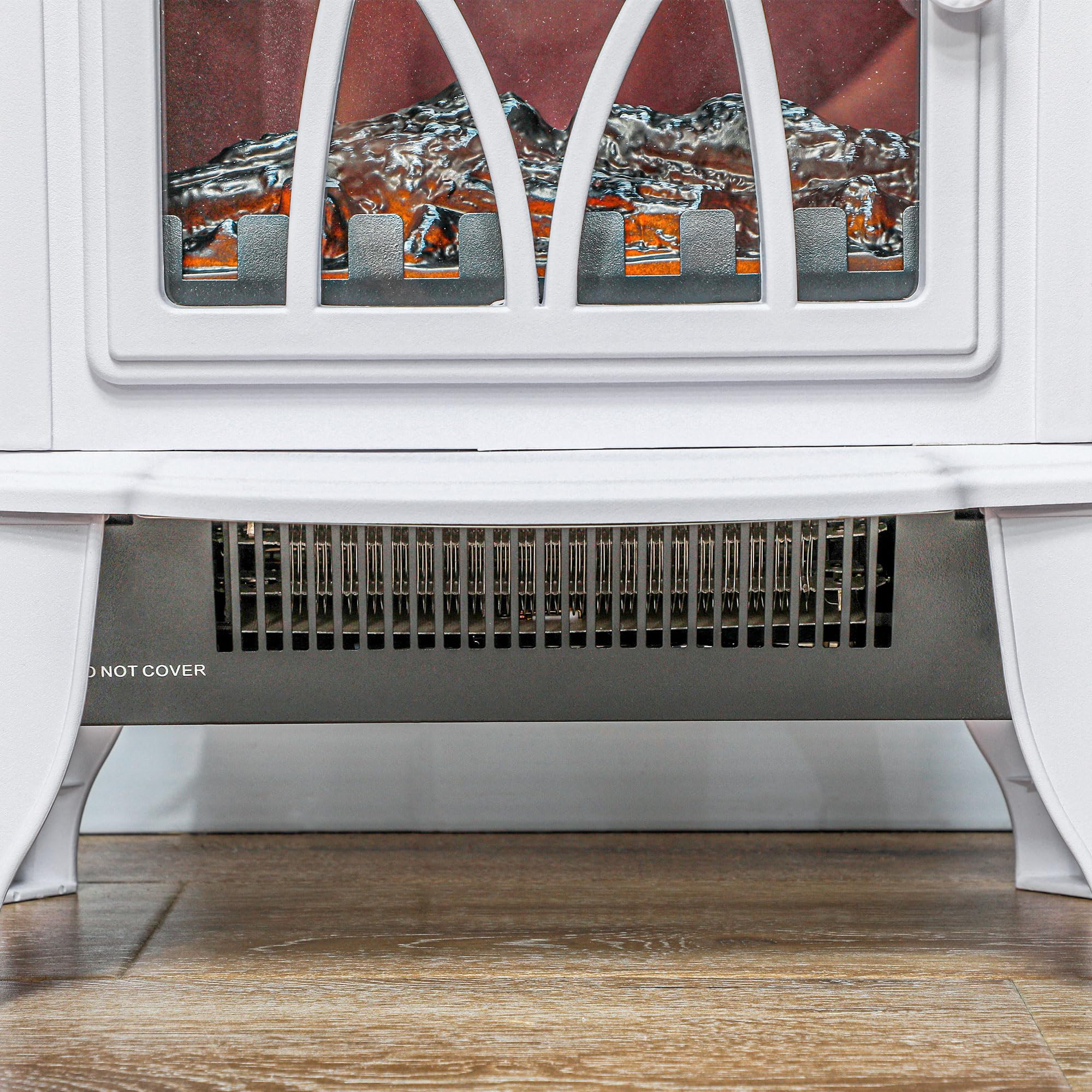 HOMCOM Electric Fireplace Stove, 18" Freestanding Fireplace Heater with Realistic Flame, Overheating Protection, Portable, 750W/1500W, White