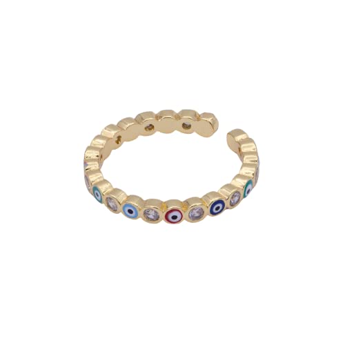 Dainty Gold Evil Eye Ring for Women Girl Amulet Jewelry Open Size Adjustable Stackable (Multi Color)