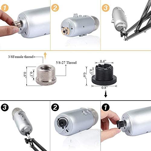 Eastshining Upgraded Adjustable Microphone Suspension Boom Scissor Arm Stand with Shock Mount Mic Clip Holder 3/8'' to 5/8'' Screw Adapter -for Blue Yeti, Snowball & Other Microphones
