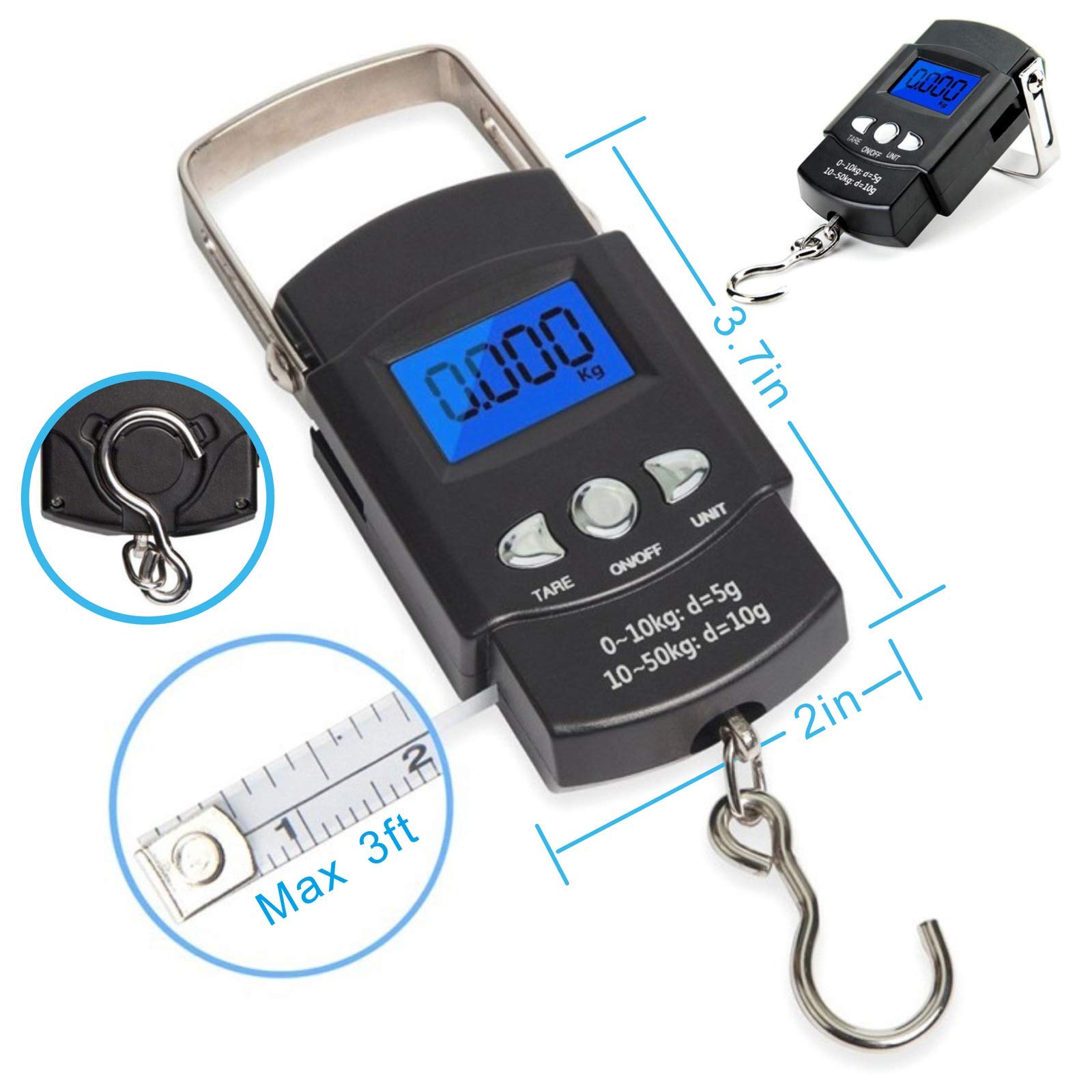 Fish Scales Digital Weight,Digital Fishing Scale 110lb/50kg with Built-in Measuring Tape,Fish Gripper (Blue)