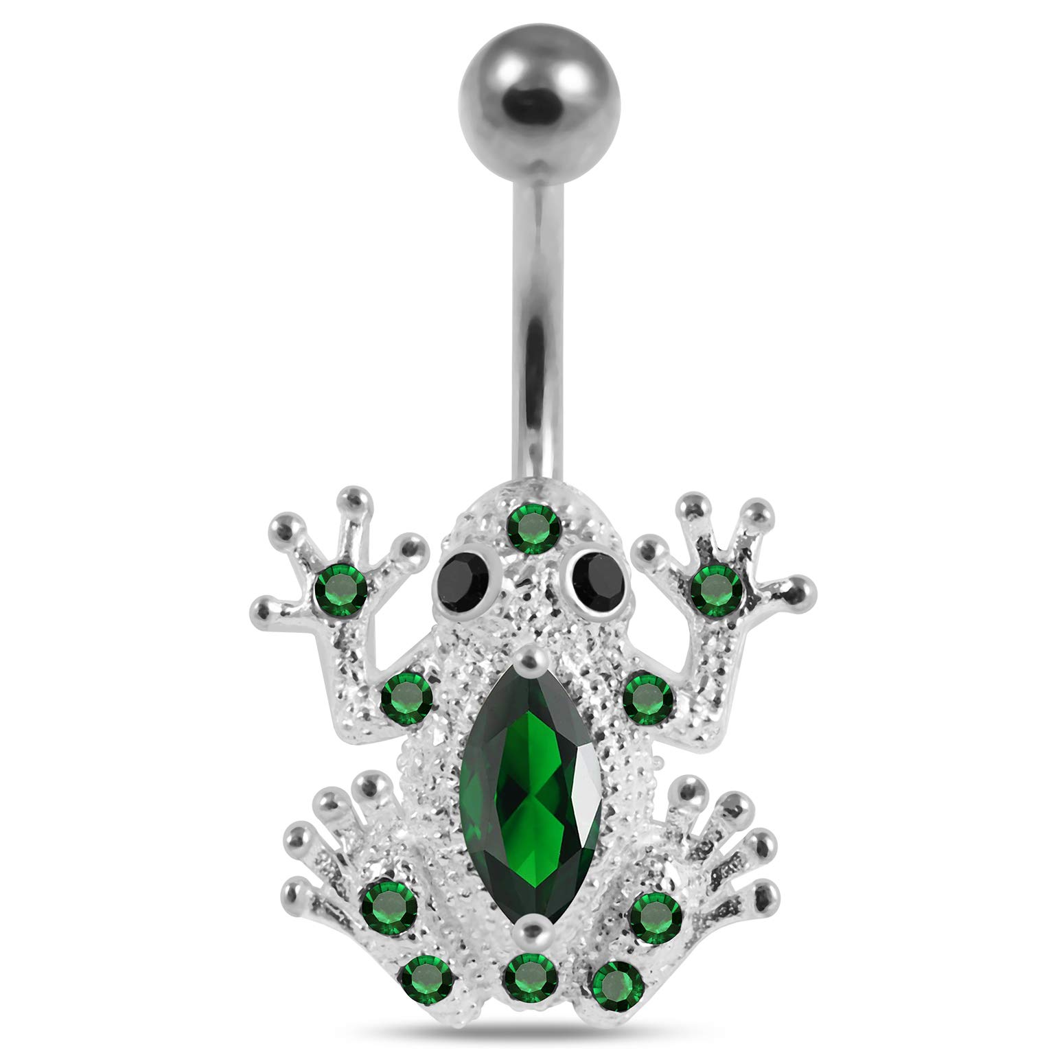Dark Green Multi Crystal Gemstone Frog Design 925 Sterling Silver Belly Ring Body jewelry