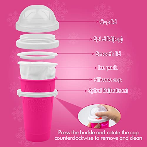 Slushie Maker Cup, Magic Quick Frozen Smoothies Cup for Homemade Milk Shake Ice Cream Maker, Cooling Cup, Double Layer Squeeze Slushy Maker Cup, Birthday Gifts for Friends&Family (Pink)