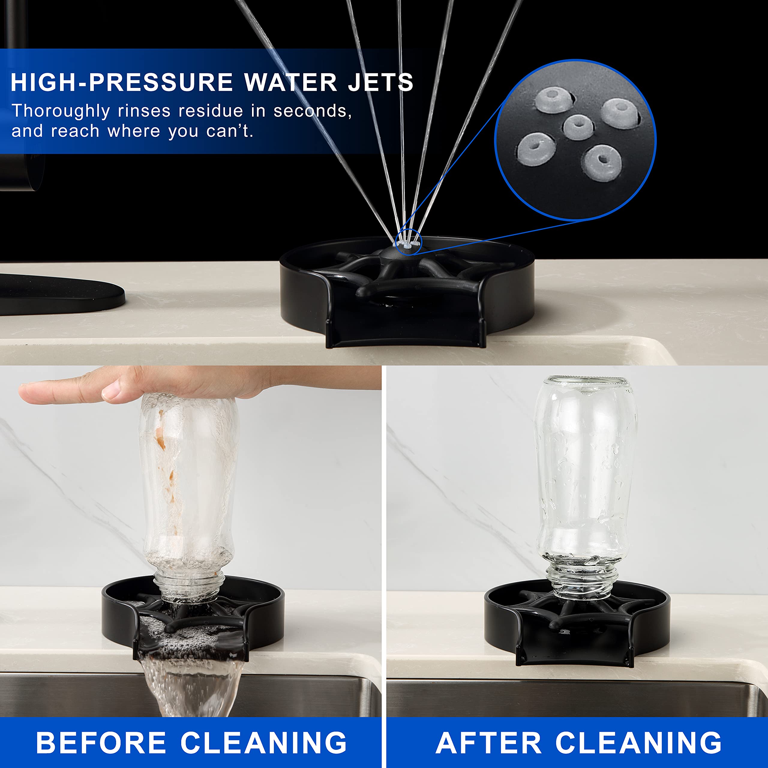 J-HVA Glass Rinser - Bottle Washer, Kitchen Sink Cup Rinser, Faucet Glass Washer Cleaner Attachment Accessory for Bar Sink, Matte Black