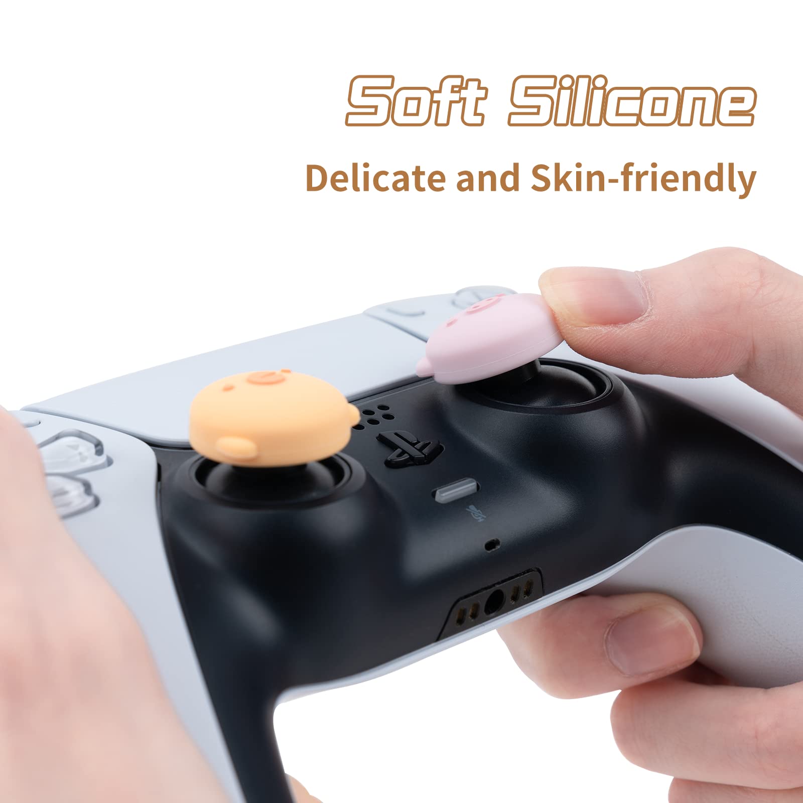GeekShare Cute Animal Theme Playstation 5 Controller Thumb Grips, Thumbsticks Cover Set Compatible with Switch Pro Controller and PS4 PS5 Controller, 4 Pcs - Pig & Chicken