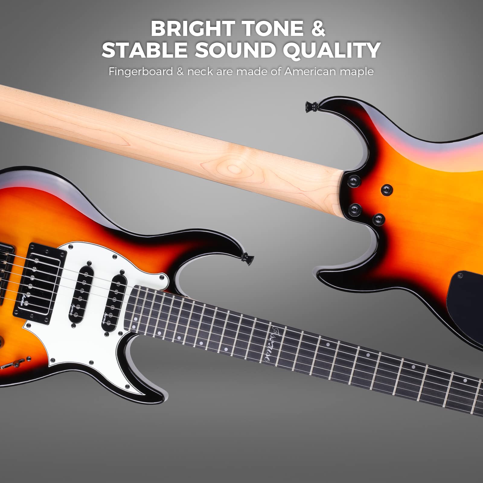 Electric Guitar, Solid Body 6-String Electronic Guitar Set, HH Pickup, Portable Travel Electric Guitar Kit for Beginner