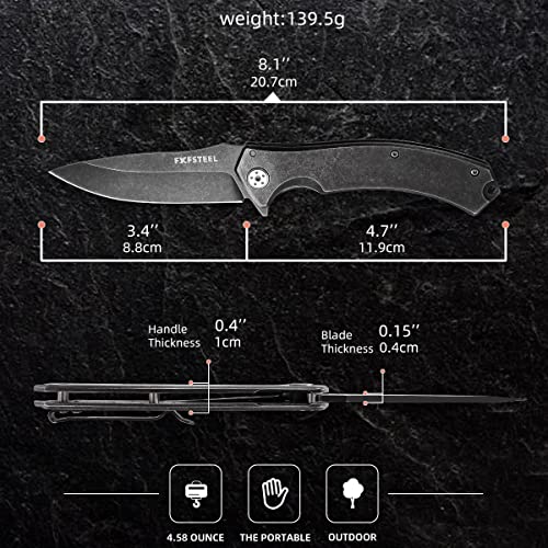FXFSTEEL Folding Knives AUS-8 Blade with Stainless Steel Handle Multi tool Tactical Knife for Outdoor, Survival, Hunting and Camping EDC Pocket Folding Knife with Clip