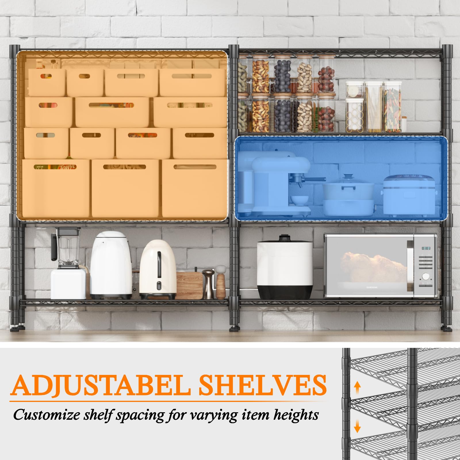 Homdox Heavy Duty Metal Shelves for Storage, 4 Tier Storage Racks and Shelving, Adjustable Wire Shelving Unit, Garage Rack Pantry Shelves Kitchen Shelving, 18"x72"x60", Black