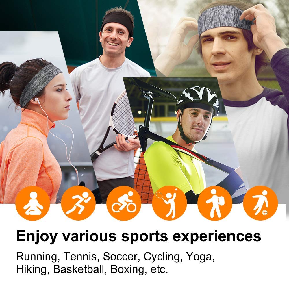 EasYoung Headbands for men, 3 pack Guys Workout Sweatbands Sport Headbands for Running, Crossfit, Working Out and Performance Stretch Workout Hairbands, Moisture Wicking Versatile Headbands Fits All