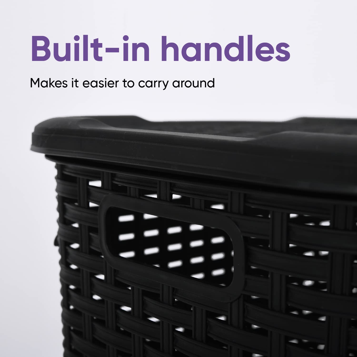Laundry Hamper Basket With Lid 60 Liter - Deluxe Wicker Style White Color - 1.70 Bushel Bin With Cutout Handles To Storage Dirty Cloths in Washroom Bathroom, Or Bedroom. By Superio