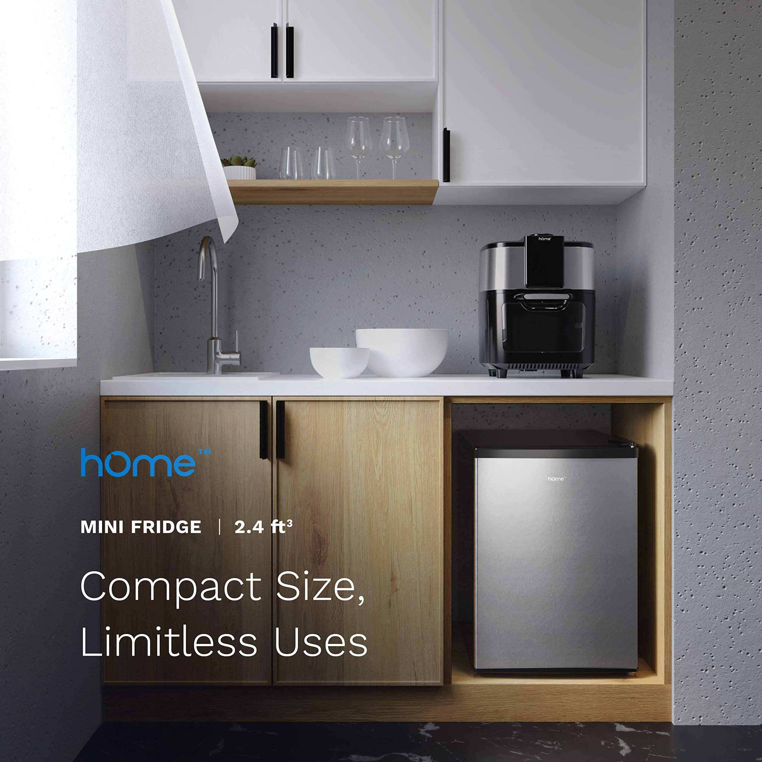 hOmeLabs Mini Fridge - 2.4 Cubic Feet Under Counter Refrigerator with Small Freezer - Drinks Healthy Snacks Beer Storage for Office, Dorm or Apartment with Removable Glass Shelves