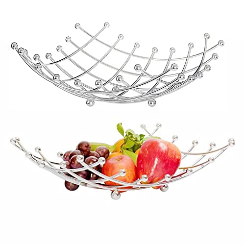 Fruit Basket Living Room Desktop Metal Fruit Bowl Creative Fashion Storage Basket for Bread, Fruits, Vegetable, Snacks, Households Items Storage for Living Room, Kitchen, Countertop, Pantry (silver)