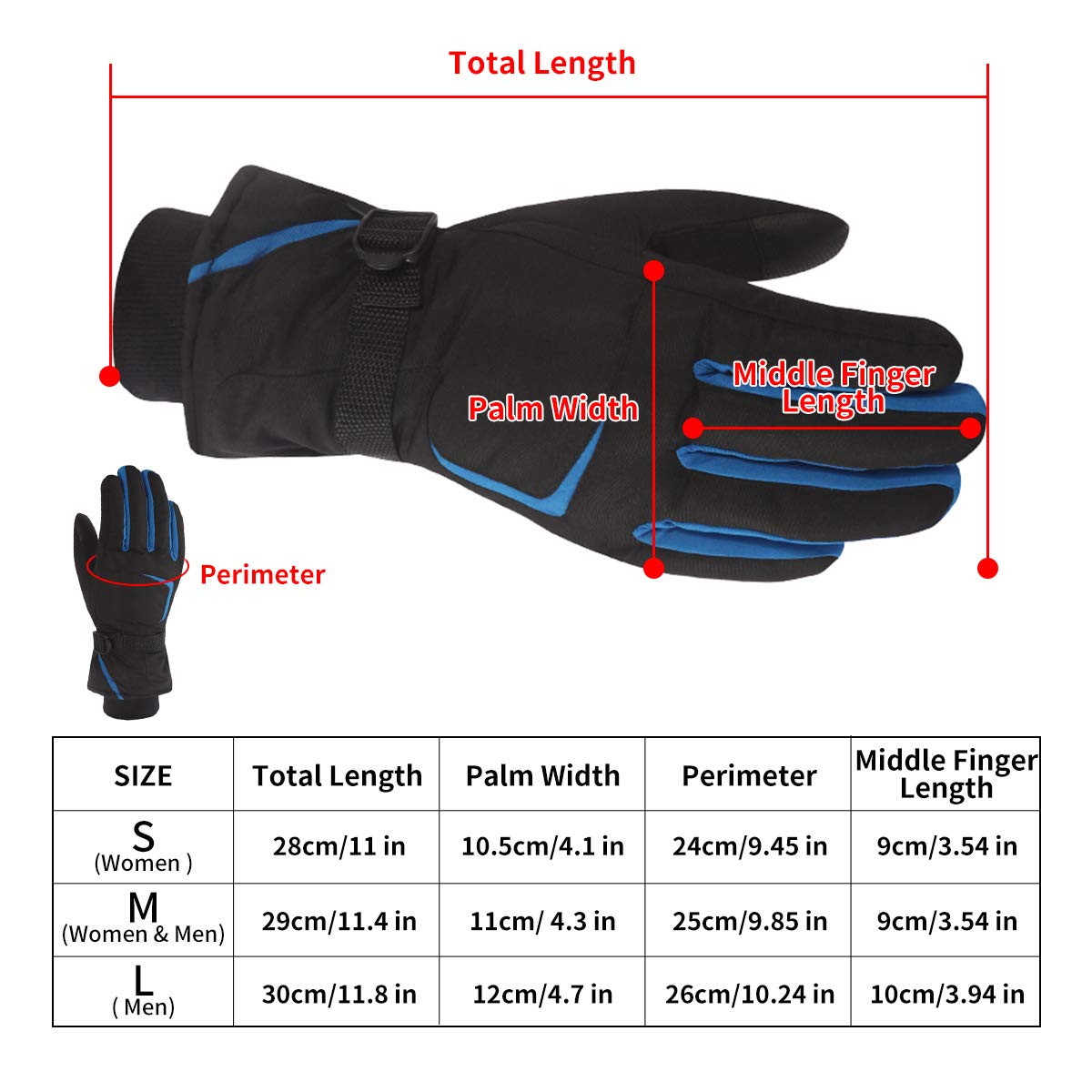 DDBO Ski Gloves Men and Women Winter Touch Screen Gloves Windproof Waterproof Outdoor Snow Warm Gloves