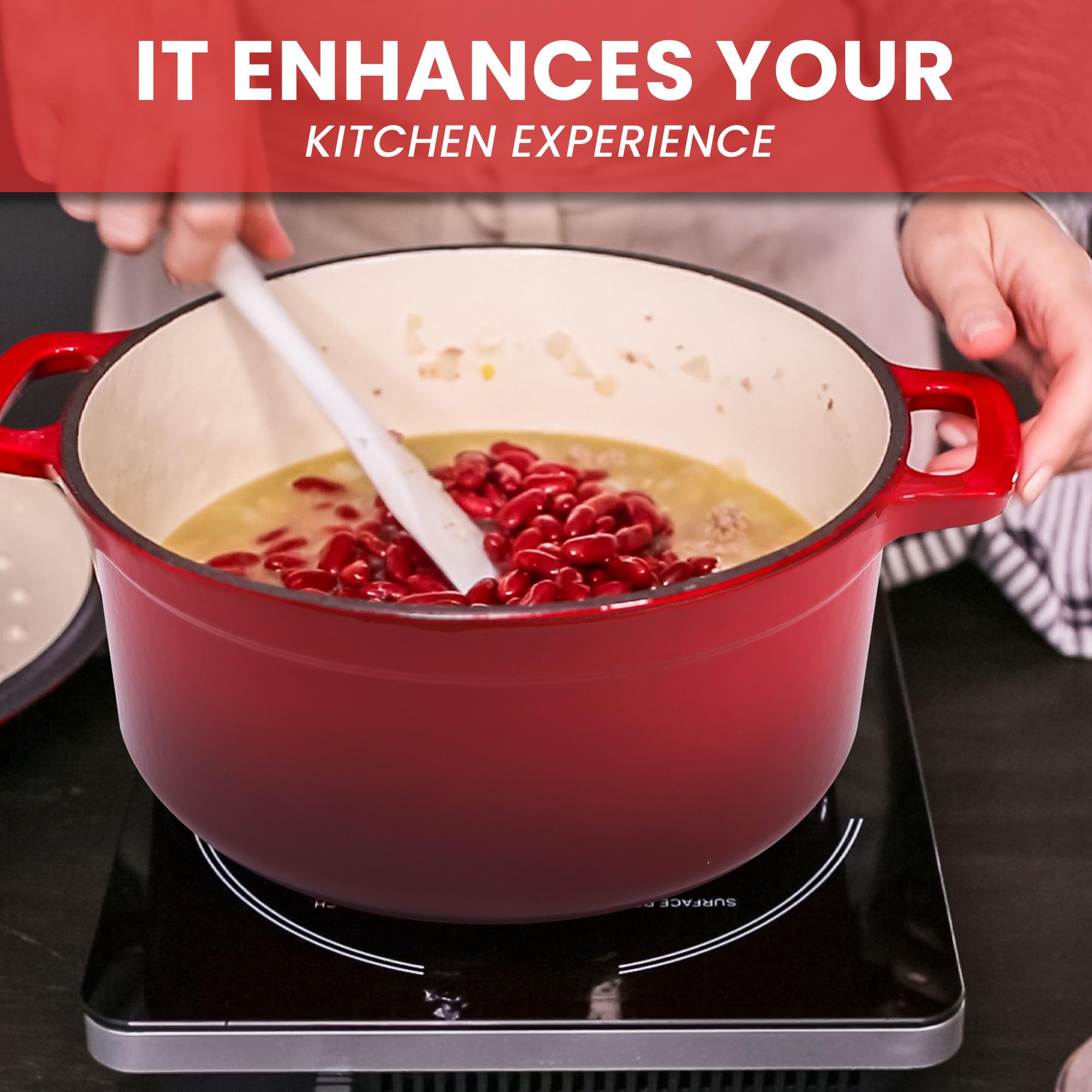 Iron Gourmet™ Enameled Cast Iron Dutch Oven Pot With Lid – Red | Versatile 6 Quarts I Dutch Oven Pot With Lid For Marinating, Baking, Refrigerating, And Serving | Dual Handles I Large