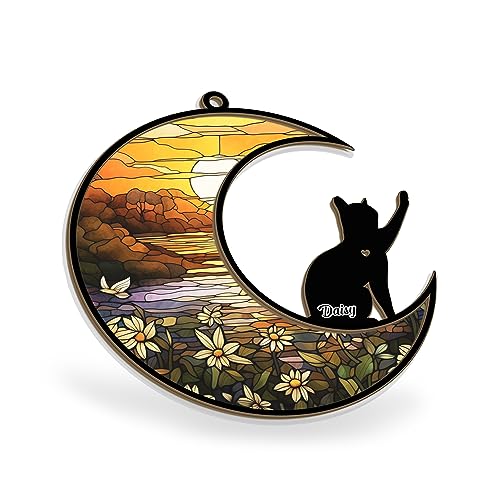 Personalized Cat Memorial Suncatcher/Ornament - Custom Name Cat Loss Memorial Christmas 2023 Ornament, Stained Glass Light Catcher Cat Sympathy Gift, Pet Remembrance Keepsake Memory Window Hangings