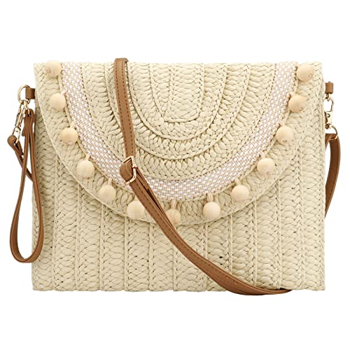 Gets Straw Clutch, Straw Clutch Women Hand-woven for Summer Beach Envelope Clutch Purse Wallet