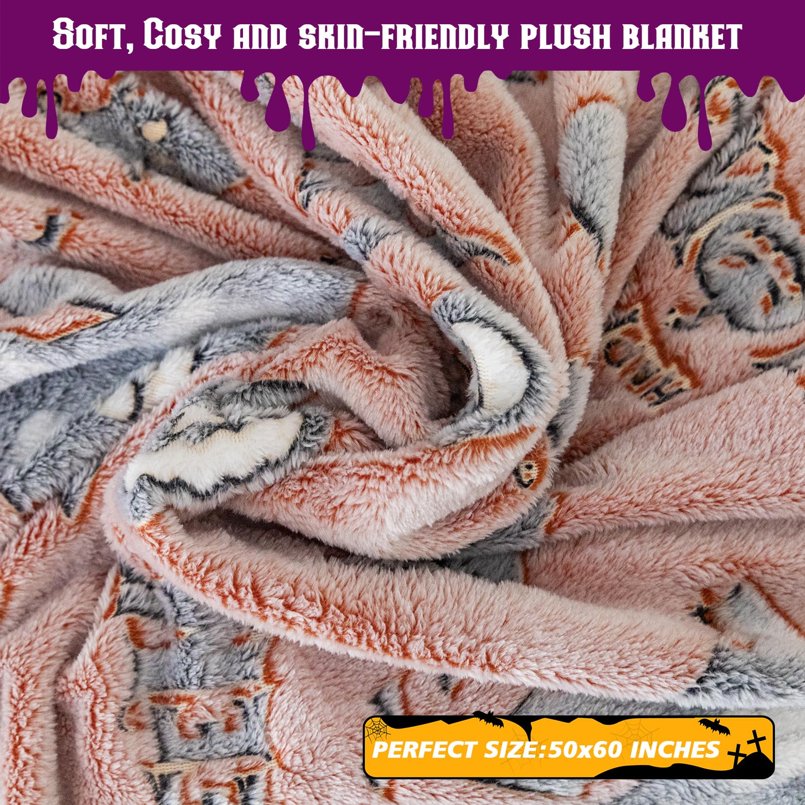 Halloween Blanket 50 x 60'' Pumpkin Plush Blanket- Soft Fleece Halloween Throw Blanket,Glow in The Dark Blanket for Kids & Home Decor (Orange)