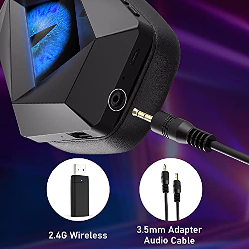 EasySMX IcyEyes L1 Wireless Gaming Headset for PC, PS4, PS5, Mac, Noise Canceling Wireless Headphone with Detachable Mic, Soft Memory Earmuffs, 17 Hours Battery, Surround Sound PS4 Wireless Headphones