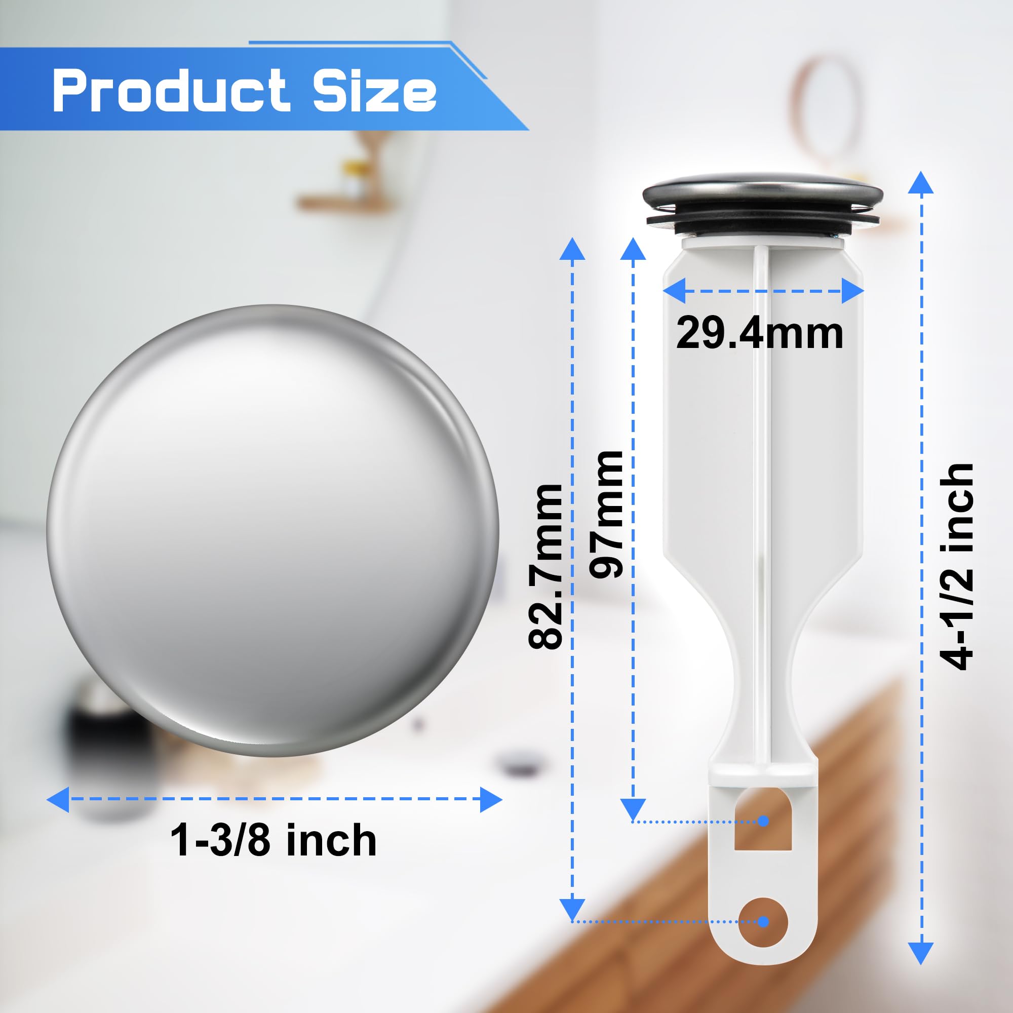 Enhon 2 Hole Pop Up Stoppers, Chrome Bathroom Sink Stopper fits Most Pop Up Drain Design, 4-1/2 Inch Tall, 1-3/8 Inch Cap Diameter, with Gasket Seal, Compatible with PF WaterWorks PF0240 (3 Pack)