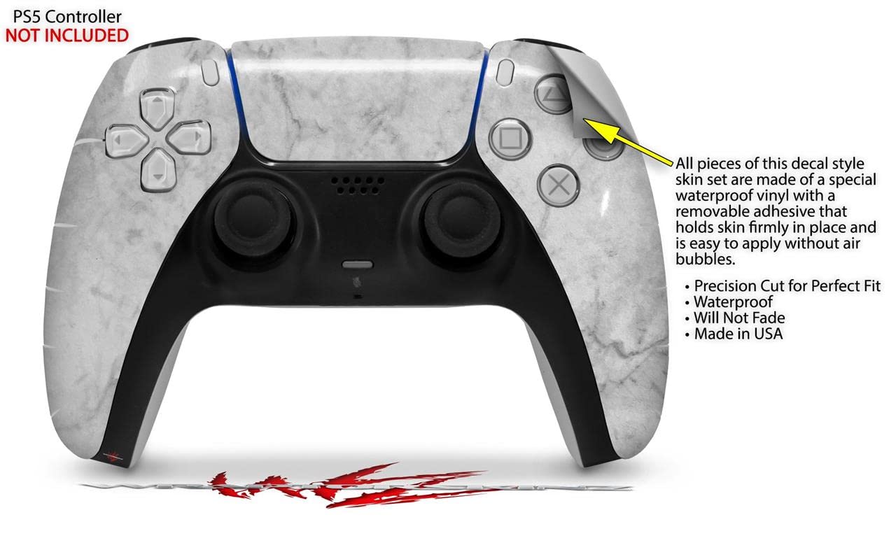 WraptorSkinz Skin Wrap compatible with Sony PS5 DualSense Controller Marble Granite 09 White Gray (CONTROLLER NOT INCLUDED)