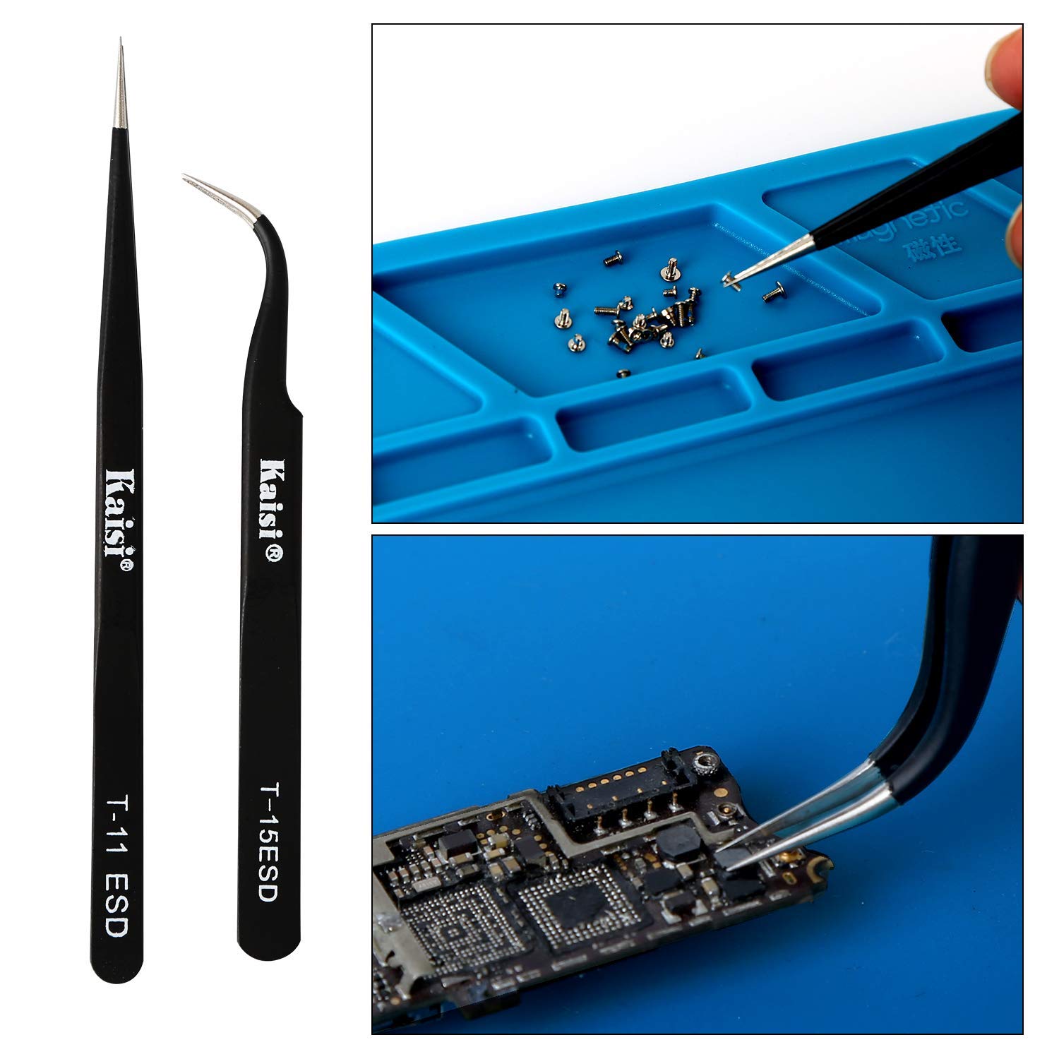 Kaisiking 6 Pcs Double Sided Soldering Assist Aid Repair Tool with 2 Precision Tweezers for Electronics Repair and Soldering