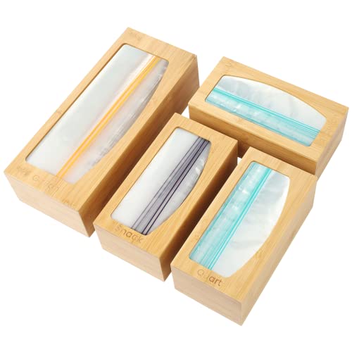 Vivnoon Ziplock Bag Organizer 4pcs Separate Bamboo Drawer Organizer, Food Storage Bag Organizer, Kitchen Baggie Organization Drawer for Gallon, Quart, Sandwich and Snack Bag