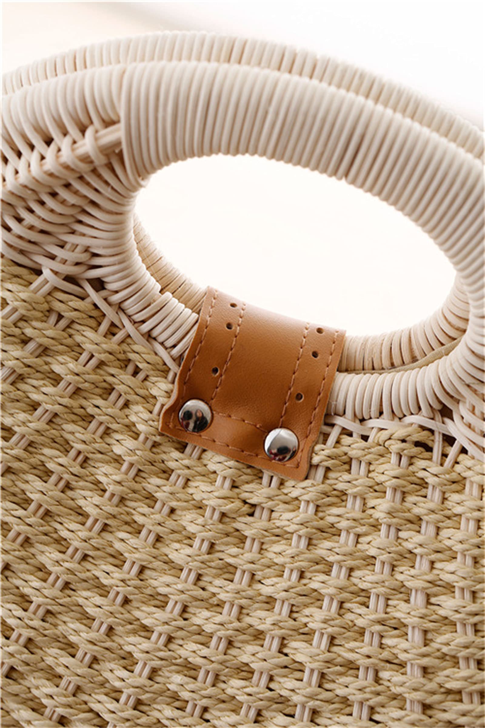DAISHA Straw Bags for Women,Hand-woven Shell Bag Handle Ring Tote Retro Summer Beach Rattan bag., Beige, 11x10.23x5.9 inches(lxwxh)