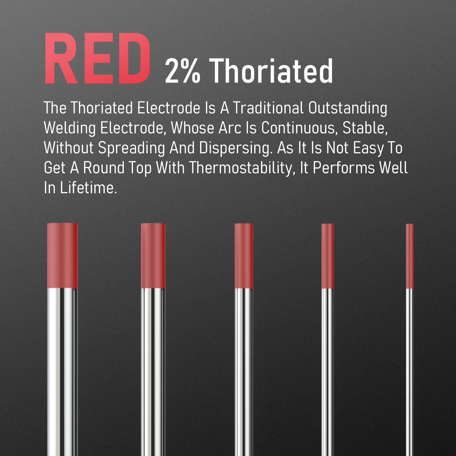 YESWELDER TIG Welding Tungsten Electrode 2% Thoriated 3/32" x 7" (Red, WT20/EWTh-2) 10-pk
