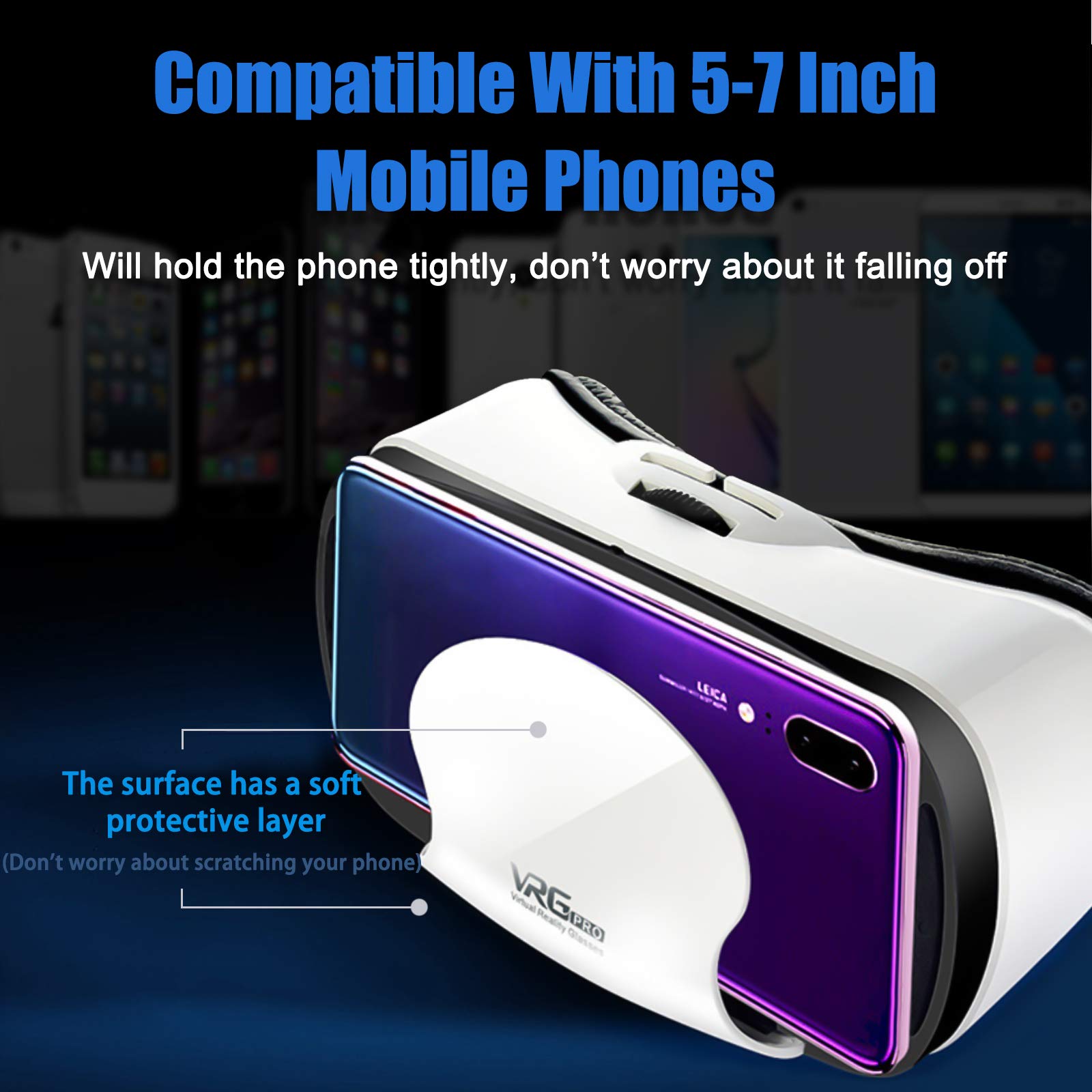 Vecot VR Headset Virtual Reality VR 3D Glasses VR Set Incl 3D Virtual Reality Goggles (White)