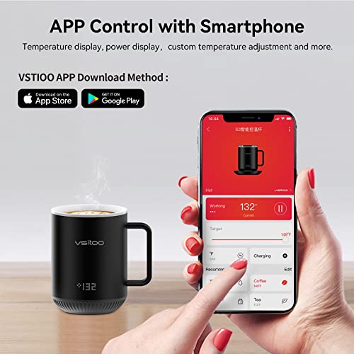 vsitoo Temperature Control Smart Mug 2 - Keep Your Coffee Hot All Day, Self Heating Coffee Mug with LED Display, 10 oz, 90 Min Battery Life - App&Manual Controlled Heated Coffee Mug - Coffee Gifts