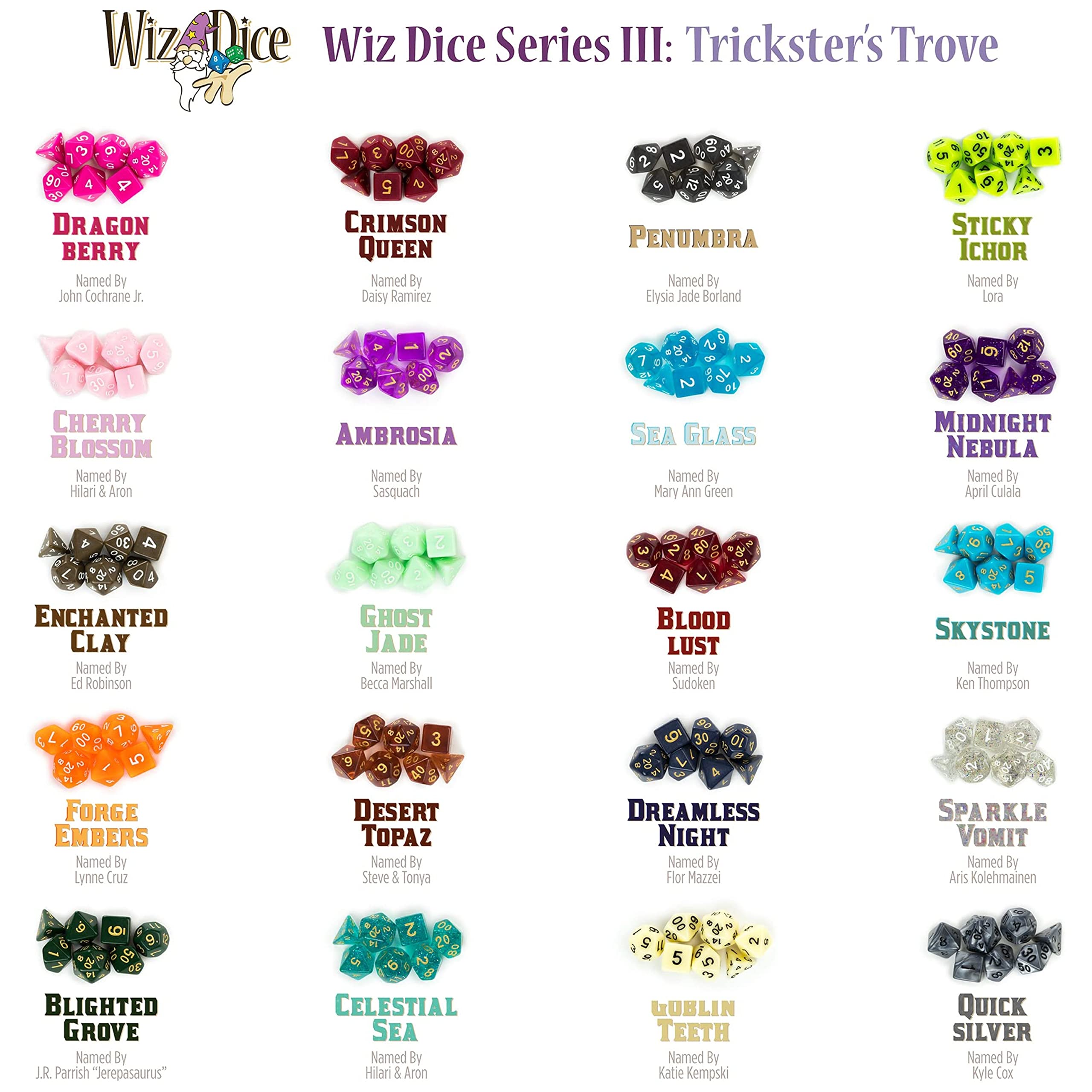 Wiz Dice Dragonberry Set of 7 Polyhedral Dice, Solid Neon Magenta Pink Tabletop RPG Dice with Clear Display Box