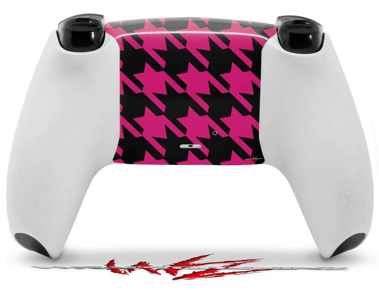WraptorSkinz Skin Wrap compatible with Sony PS5 DualSense Controller Houndstooth Hot Pink on Black (CONTROLLER NOT INCLUDED)