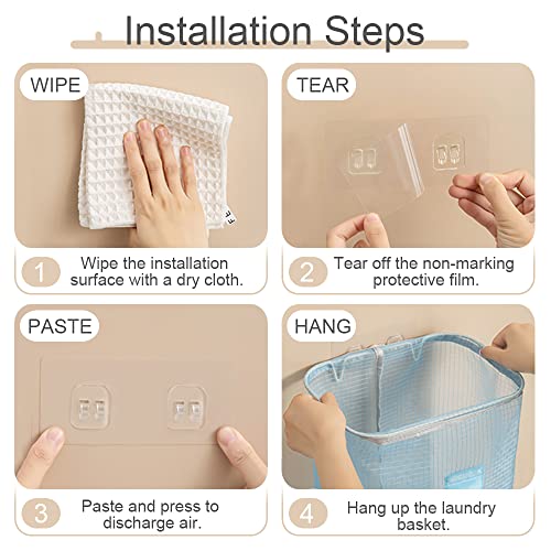 Hanging Laundry Hamper,Laundry Basket,Collapsible Clothes Hamper, Removable and Washable Bag, Metal Wire Frame ,Self-Adhesive ,For Bathroom Space Saving (Gray)