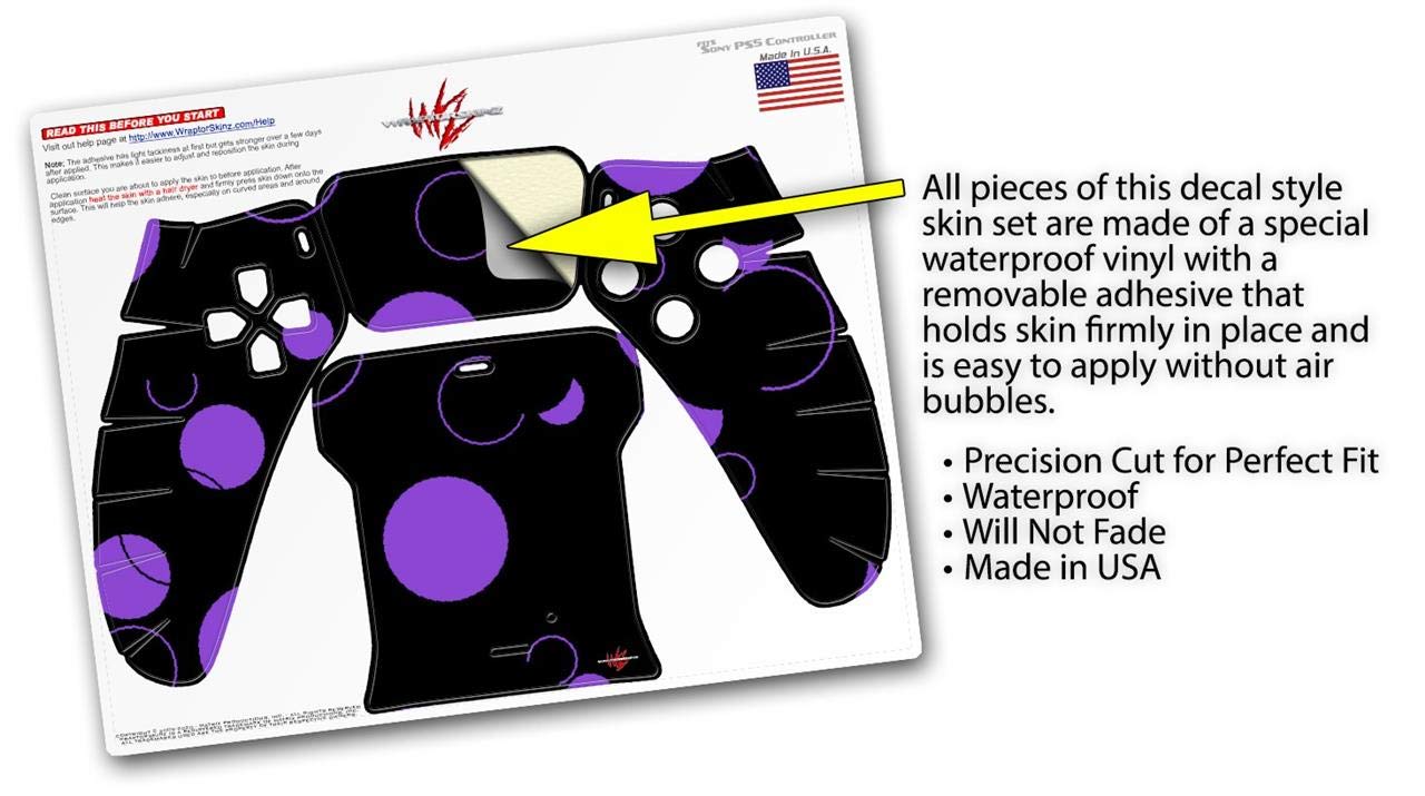 WraptorSkinz Skin Wrap compatible with Sony PS5 DualSense Controller Lots of Dots Purple on Black (CONTROLLER NOT INCLUDED)