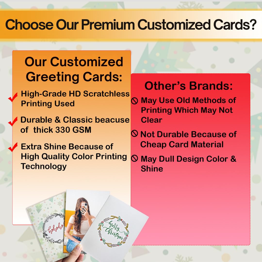 Personalized Greeting Cards with Envelopes - Customized Birthday Cards, Print Photo, Text, Note of Your Choice - Custom Thank You Cards for Christmas, Thanksgiving, or Invitations - USA Made