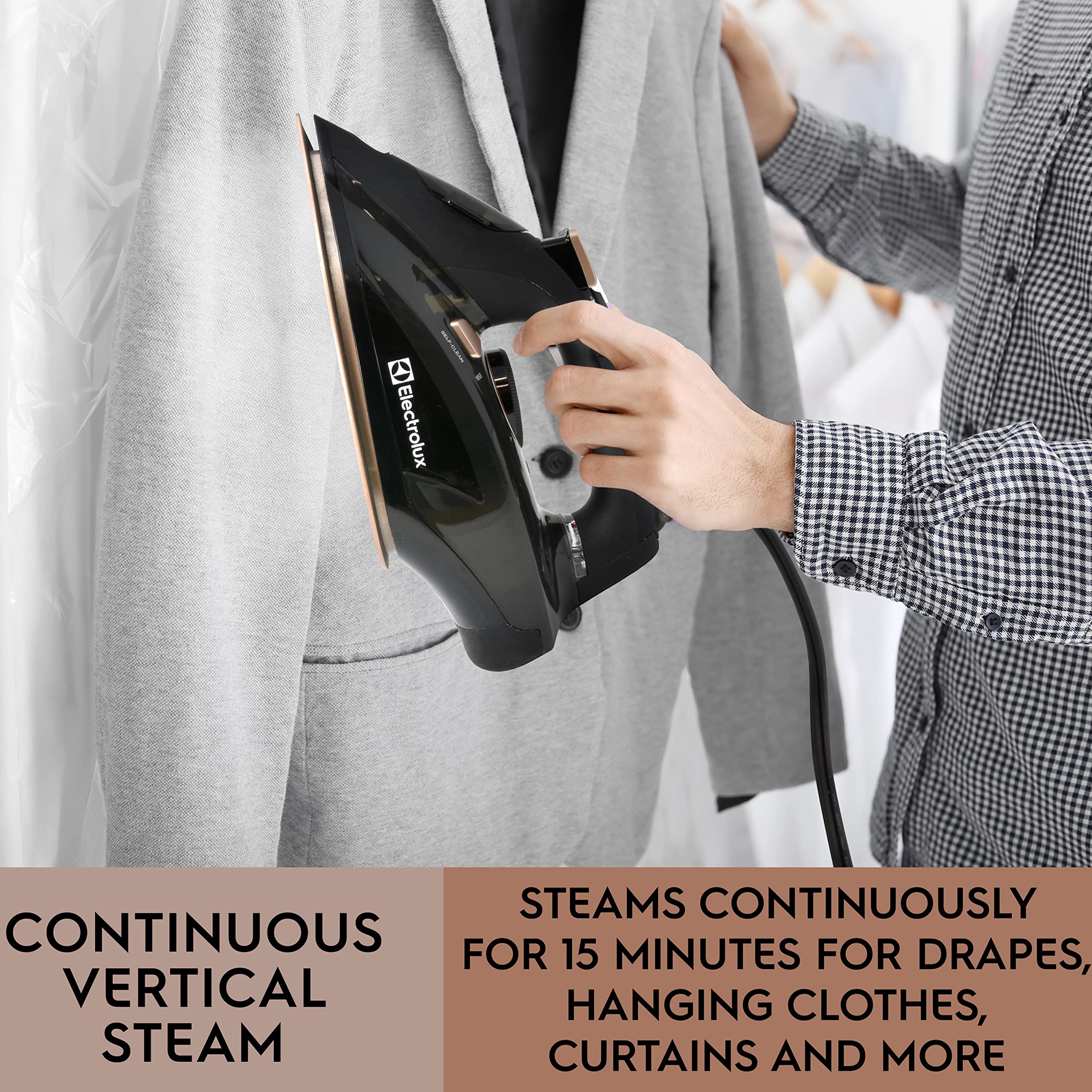 Electrolux SteadySteam Professional Steam Iron for Clothes - Even Heat Nonstick Ceramic Sole Plate, 1650 Watt Continuous Steam, 4 Temperature Settings with LCD Screen.
