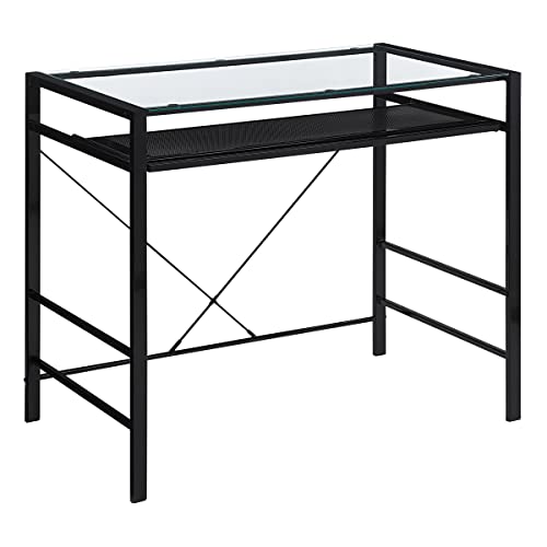 OSP Home Furnishings Zephyr Computer Desk with Keyboard Shelf and Tempered Glass Top, Clear Glass and Black Frame, 36" W x 20" D x 30.25" H
