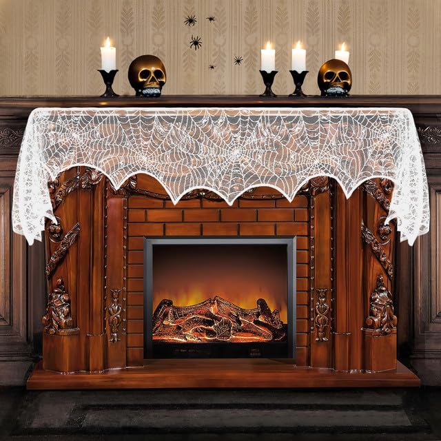Halloween Decor Indoor White Halloween Fireplace Mantle Decorations Indoor Halloween Decorations White Lace Spiderweb Fireplace Covers Halloween Party Supplies Halloween Party Decorations