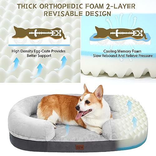 pettycare Orthopedic Dog Bed for Large Dogs with Memory Foam, Waterproof Pet Bed Soft Sofa with Washable Removable Cover Anti-Slip Bottom, Extra Head and Neck Support Sleeper, 38β Grey