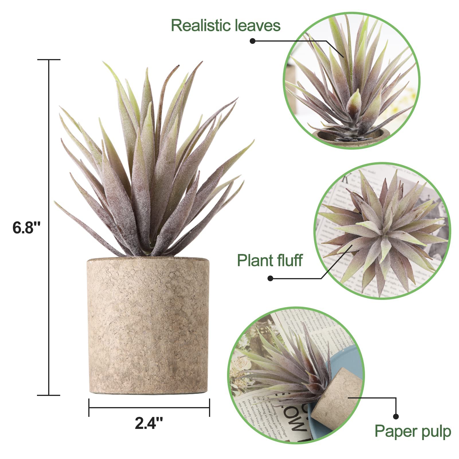 WUKOKU 4 PCS Small Fake Succulents Plants in Ceramic Pots Mini Artificial Potted Succulent Decoration for Desk, Shelves, Office and Home