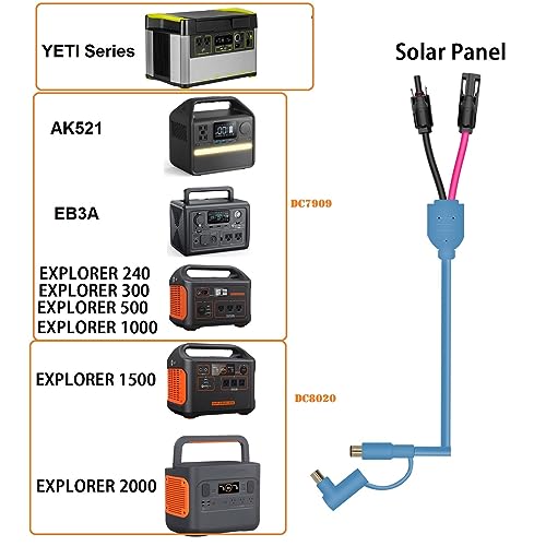 JacEnergy Solar Panel to DC 8mm Adapter Cable, Solar Connector to DC8mm ,DC 8mm Connector with DC8020 Converter for Portable Power Station GZ Yeti Jakery Solar Generator 12AWG+14AWG Heavy Duty