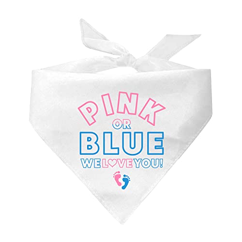 Pink Or Blue We Love You Baby Announcement/Gender Reveal Dog Bandana (White, OS 824)