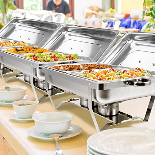 Snowtaros 4 Pack 8QT Chafing Dish Buffet Set, Stainless Steel Food Warmer Set, Rectangular Buffet Server with Tongs & Spoons for Parties, Catering, Banquets, Events (Half Size)