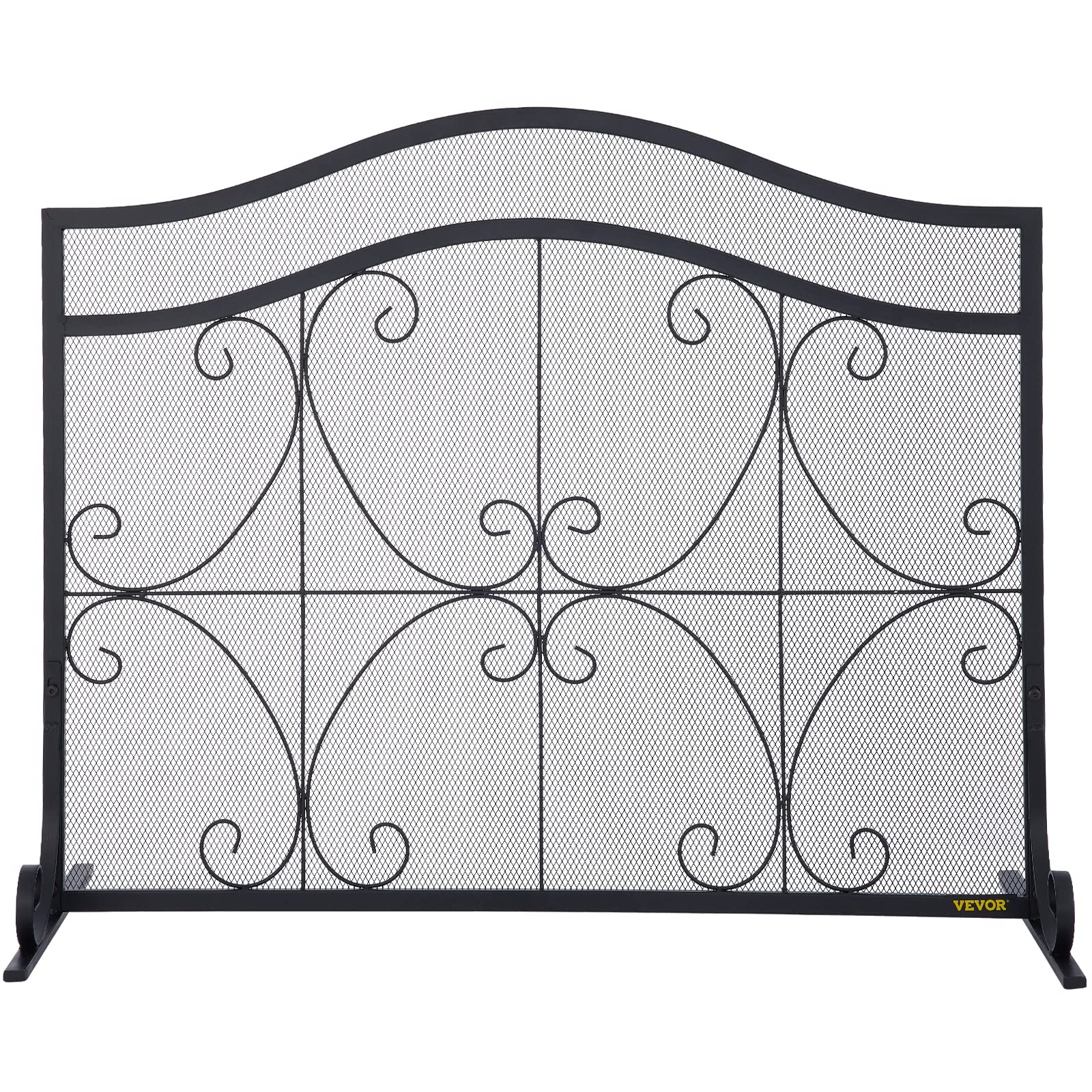 VEVOR Fireplace Screen, 39 x 31 Inch, Double Door Iron Freestanding Spark Guard with Support, Metal Mesh Craft, Broom Tong Shovel Poker Included for Fireplace Decoration & Protection, Black