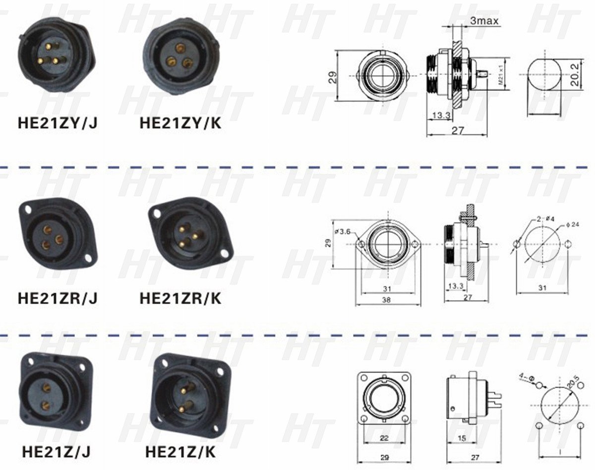 HangTon SD20 Female Male Connector 2 Pin Quick Disconnect Waterproof Right Angle Cable Plug Panel Mount Socket, 25A Power 14 AWG