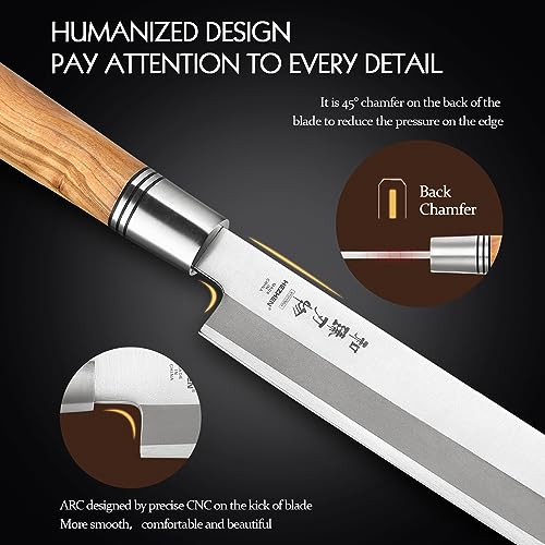 HEZHEN 300mm Sashimi Knife,Forged Steel Sushi Yanagiba Knife, Sushi Slicing, Wooden Handle Knife Case
