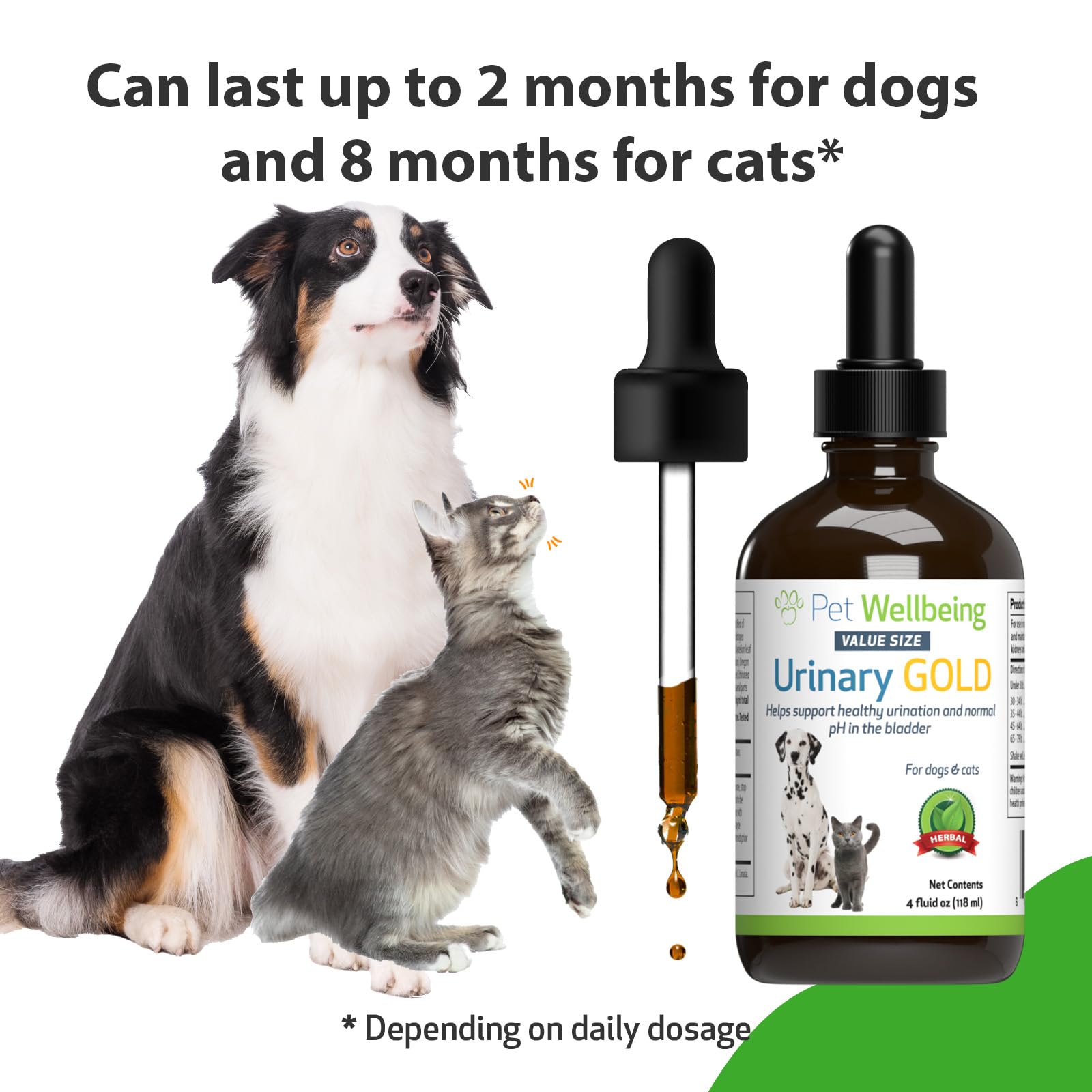 Pet Wellbeing Urinary Gold for Dogs & Cats - Vet-Formulated - Urinary Tract Health, Supports Normal Urinary pH - Natural Herbal Supplement 4 oz (118 ml)