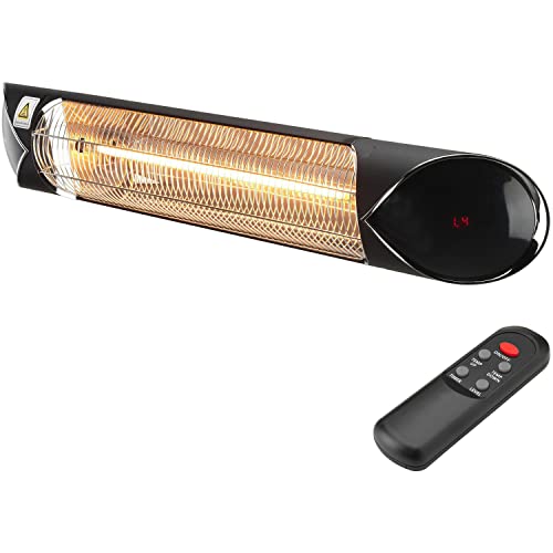 Hanover 35.4'' Wide Electric Infrared Carbon Heat Lamp with Mounting Bracket and Remote Control, Powerful Heating for Outdoor Areas up to 131 Sq. Ft., Ideal for Porch, Garage, Workshop, Black