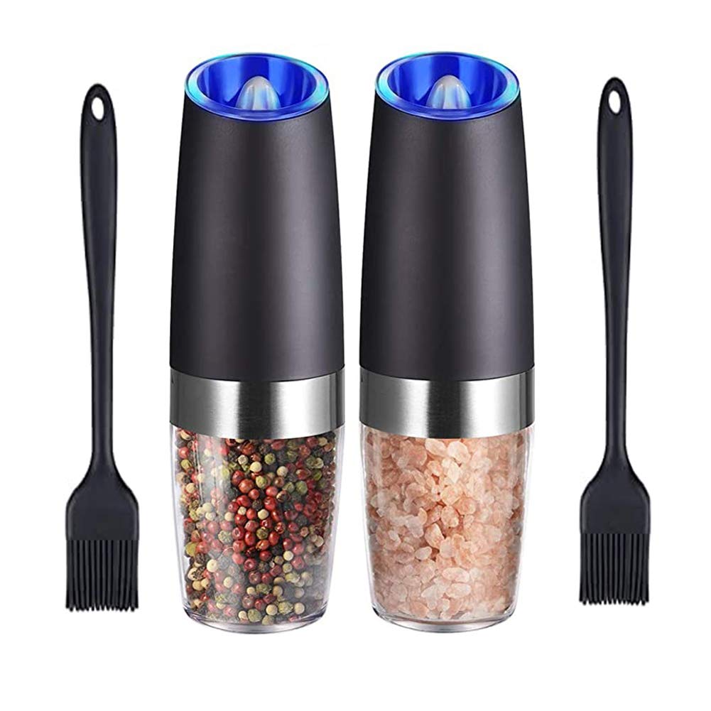 Fshopping Electric Salt and Pepper Grinder Gravity Induction Starting with Adjustable Coarseness Battery Power Supply Blue led Light one-Hand Operation one Set of 2pcs
