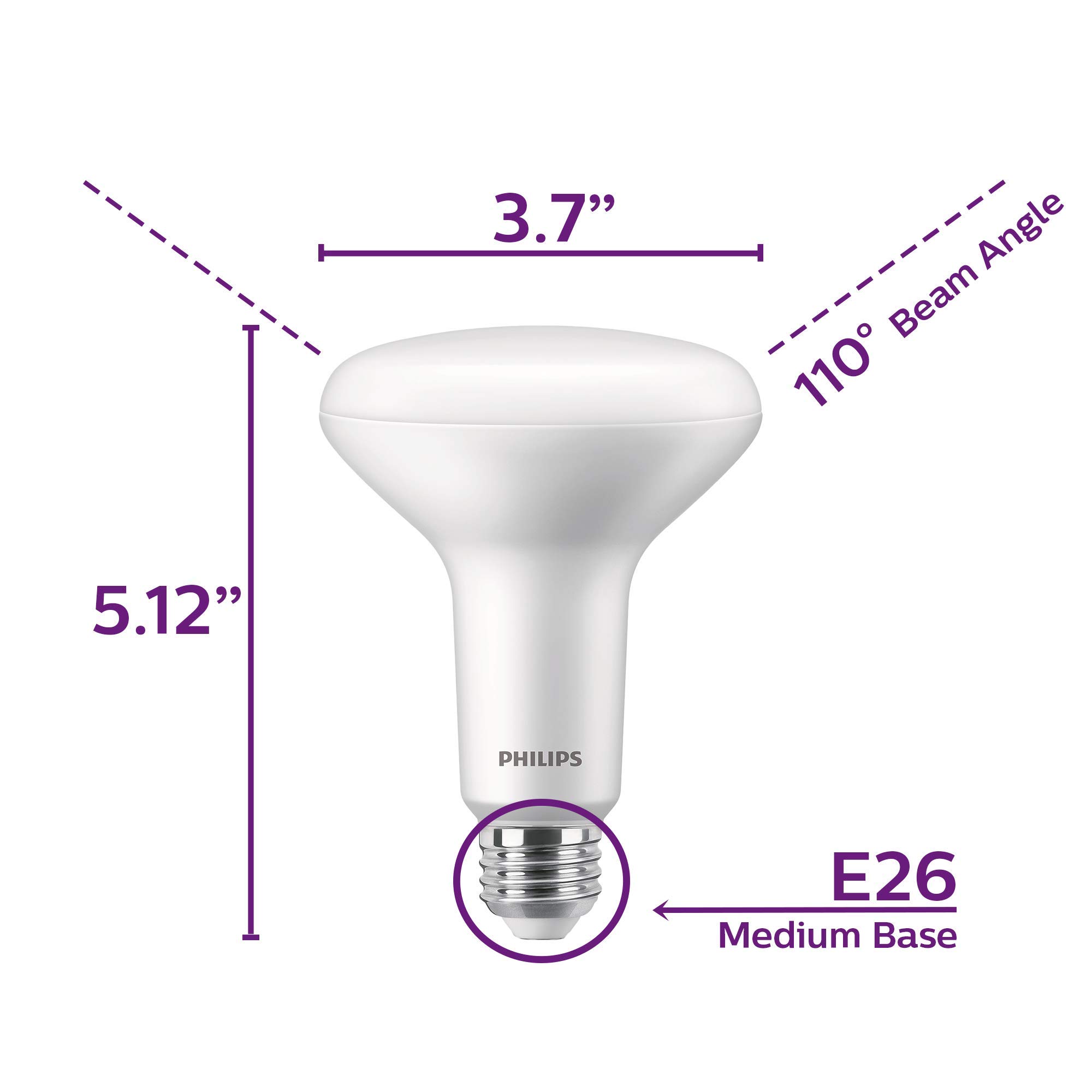 PHILIPS LED Flicker-Free High Lumen Dimmable BR30 Flood Light Bulb, 1400 Lumen, Daylight (5000K), 15W=100W, E26 Base, Title 20 Certified, 4-Pack